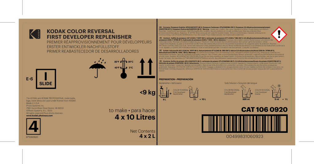 KODAK Color Reversal First Developer Replenisher To Make 4 x 10L (40 ...