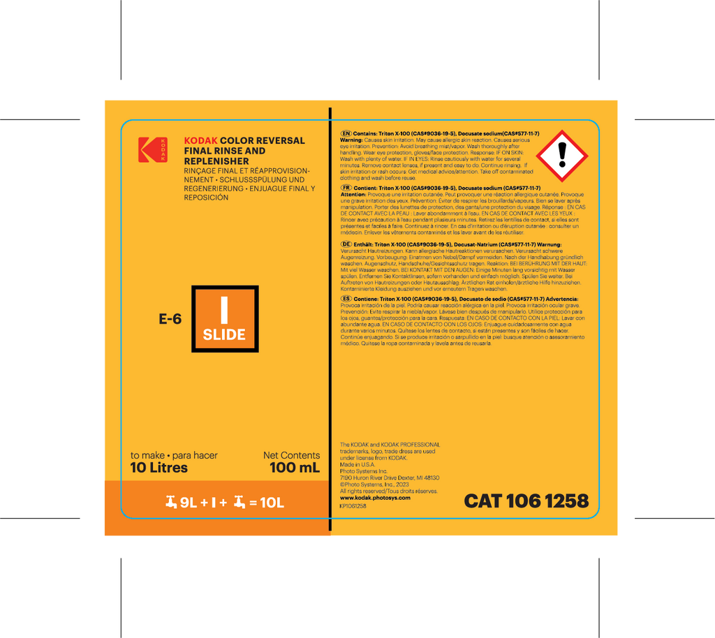 KODAK Color Reversal Final Rinse and Replenisher To Make 12 x 10L (120 ...