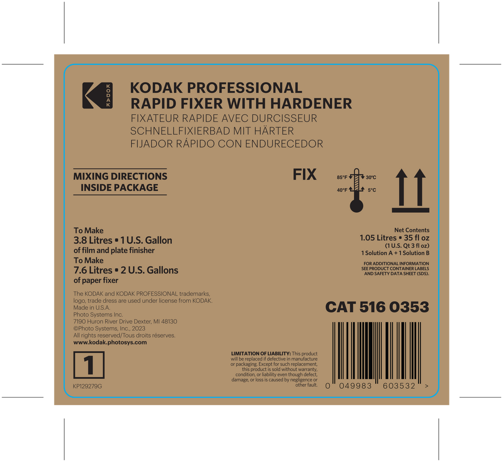 KODAK PROFESSIONAL Rapid Fixer with Hardener, Concentrate Kit to make 1 ...